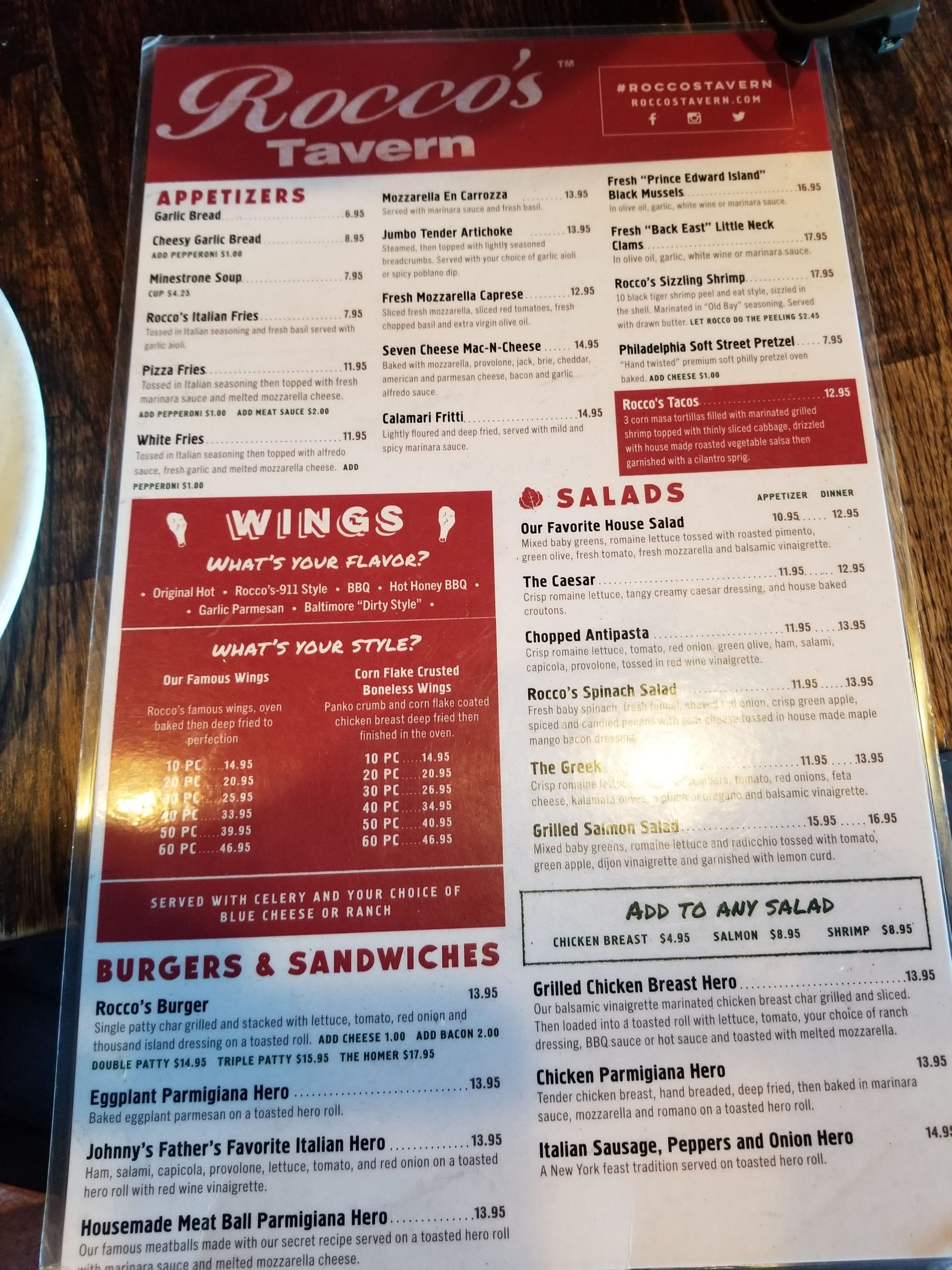 Rocco's Tavern MENU (update October 2025)